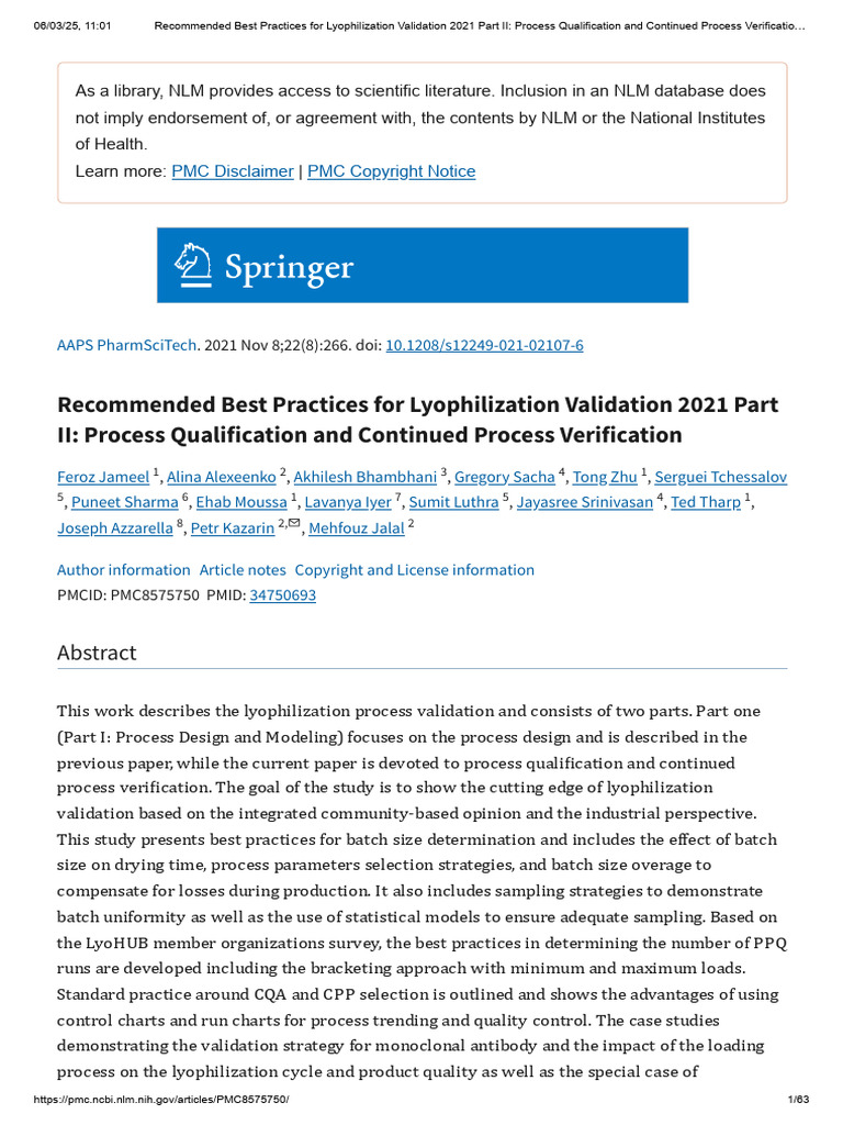 Recommended Best Practices For Lyophilization Validation 2021 Part II - Process Qualification ...