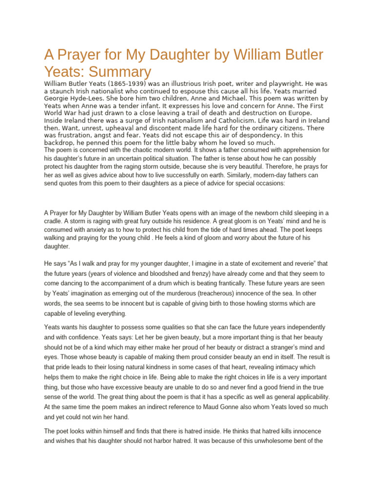 A Prayer For My Daughter | PDF | W. B. Yeats