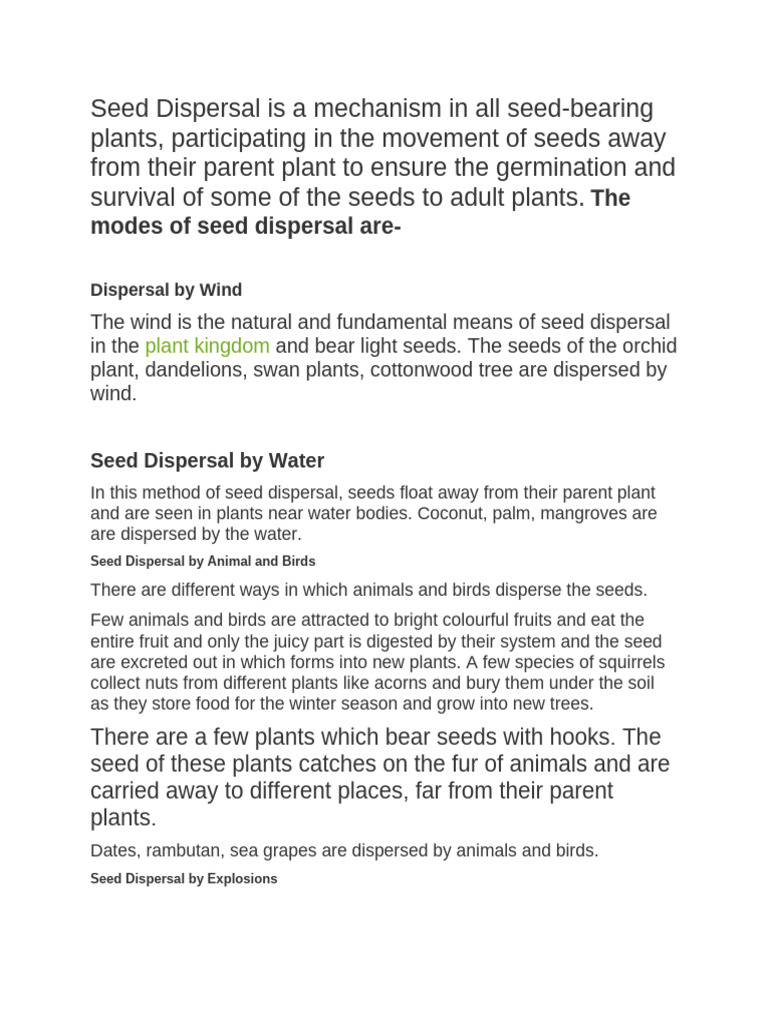 Seed Dispersal | PDF