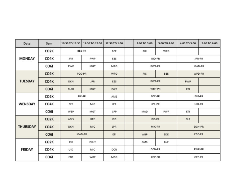 Time Table Even Sem-Provisional - New | PDF