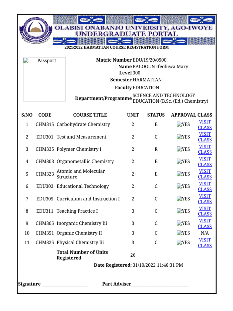 Harmattan 2021 - 2022 Course Registration Form | PDF | Molecules ...