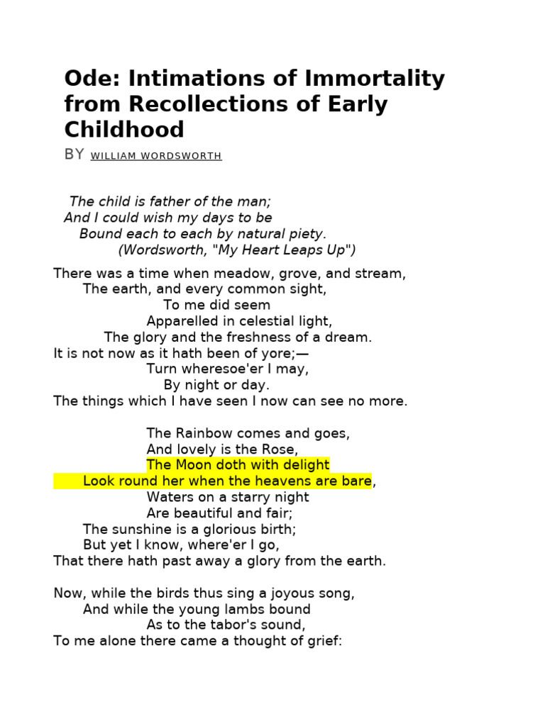 Ode Intimation of Immortality | PDF