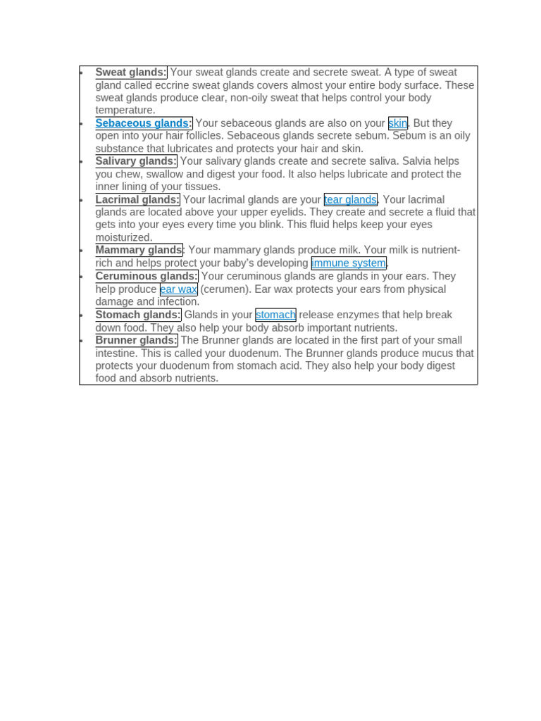 Types of Human Glands and Their Functions | PDF