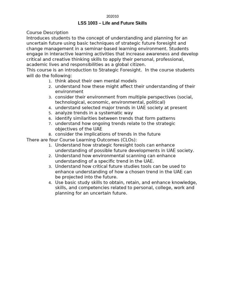 LSS 1003 Course Outline 202010 (009) | PDF | Cognition | Learning