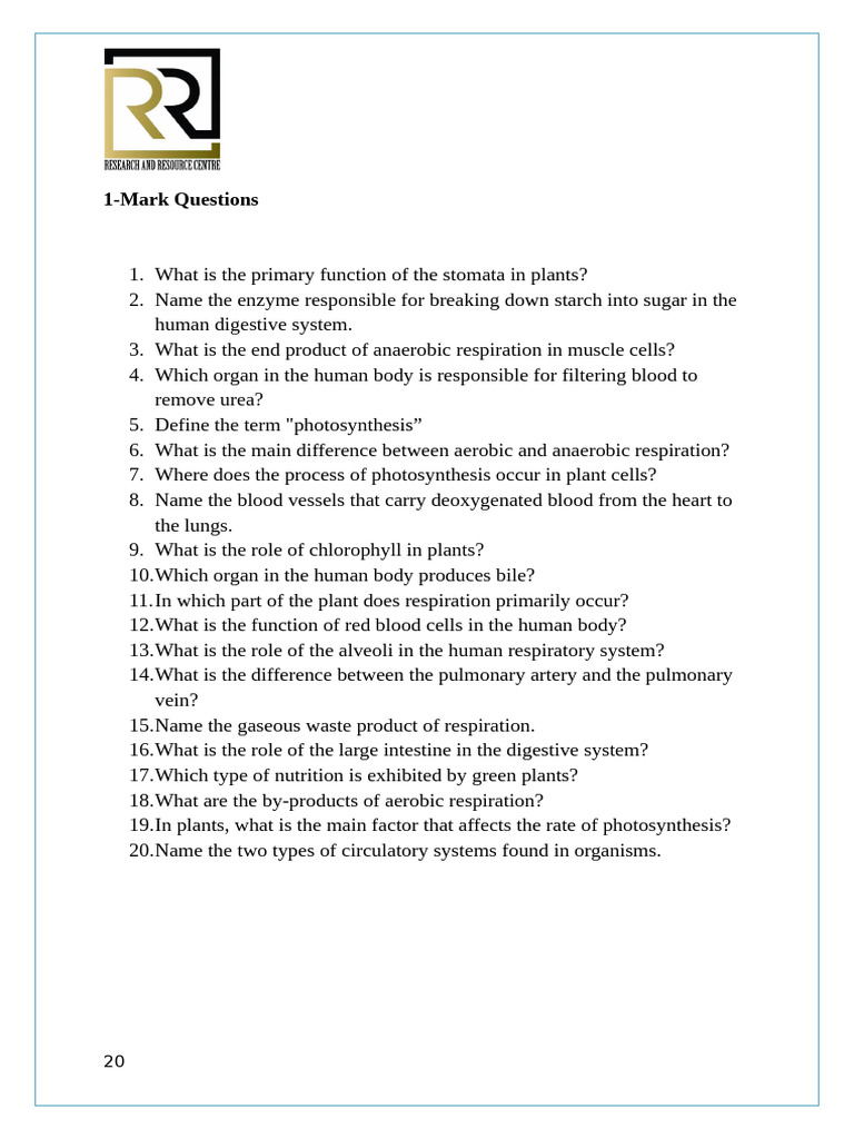 1 Mark Questions | PDF