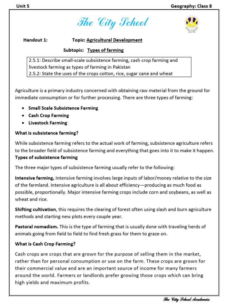 Handout 1-Agricultural Development-Types of Farming | PDF | Agriculture ...
