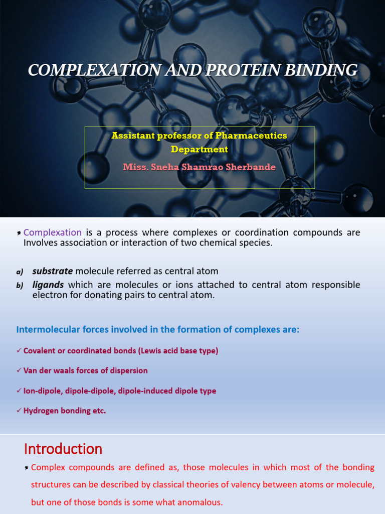 Complexation and Protein Binding | PDF | Coordination Complex | Chemical Bond