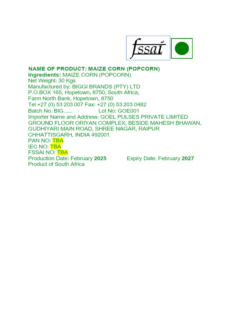 Draft Label - GOE001 | PDF