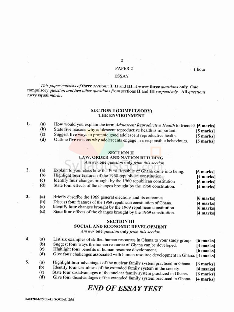 2025 BECE Social Studies Mock Exam | PDF | Behavioural Sciences