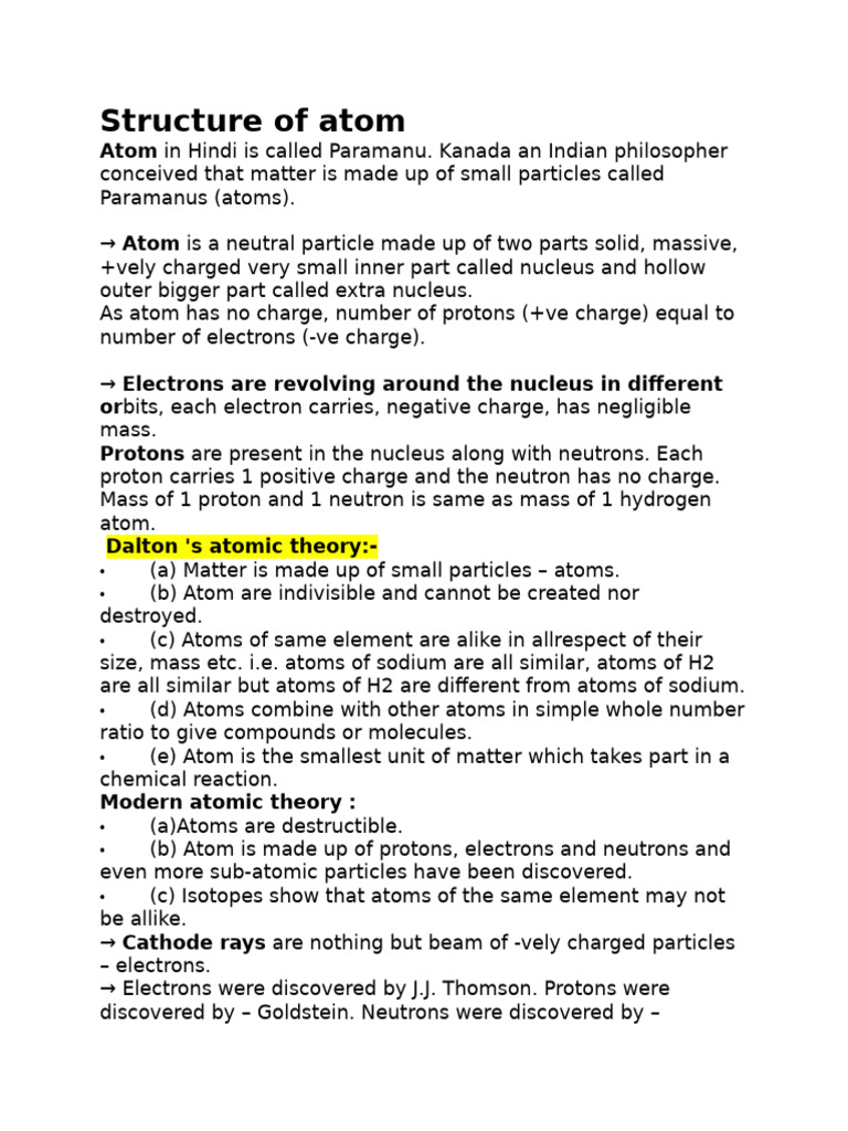 Structure of Atom | PDF | Atoms | Proton
