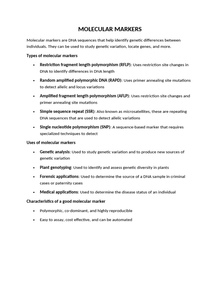 Molecular Markers | PDF | Microsatellite | Single Nucleotide Polymorphism
