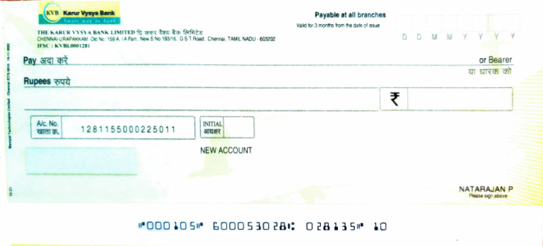 KVB Cheque Leaf | PDF