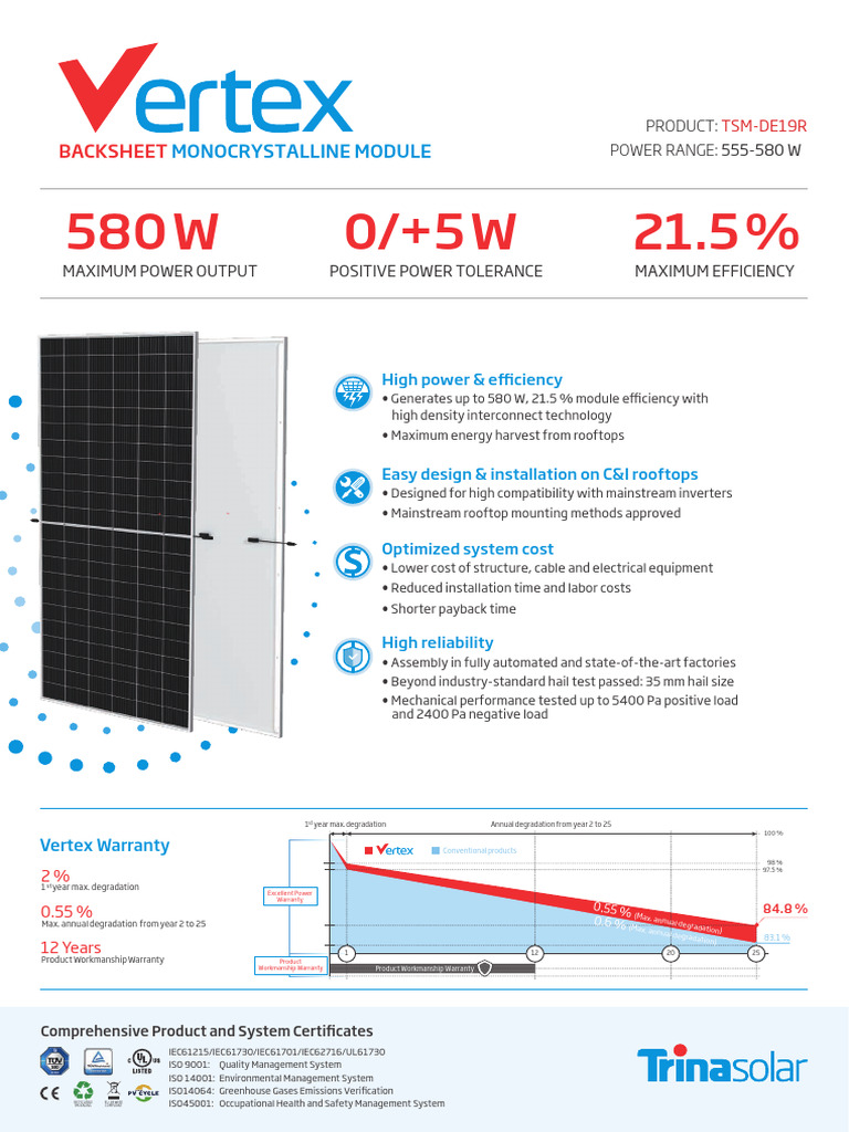 Datasheet Trina Solar Vertex De19r | PDF | Photovoltaics | Solar Panel