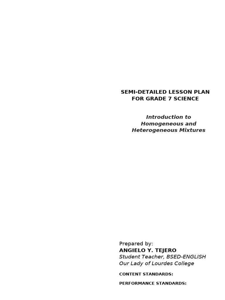 SDLP GRADE 7 - Introduction To Homogeneous and Heterogeneous Mixtures | PDF | Mixture ...