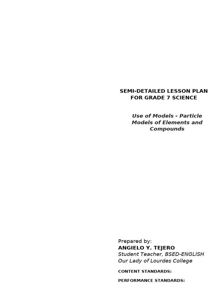 SDLP GRADE 7 - Use of Models - Particle Models of Elements and Compounds | PDF | Chemical ...