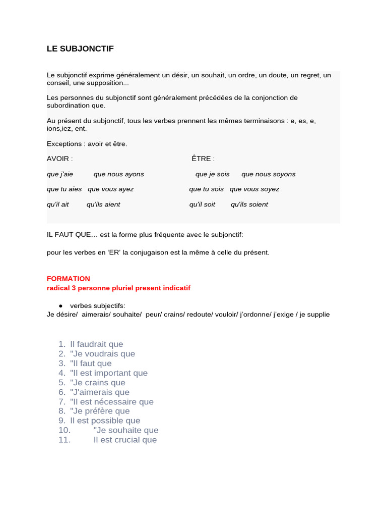Comprendre le subjonctif en français | PDF