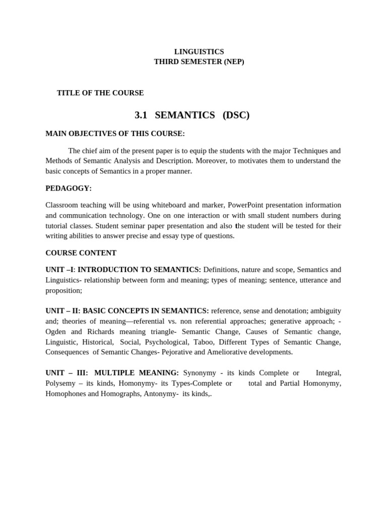 Linguistics - Nep Syllabus | PDF | Semantics | Linguistics