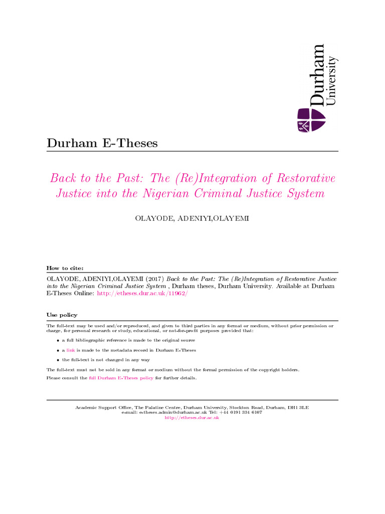 Adeniyi_Olayode_PhD_Thesis_-_Final_Approved_Copy_(Autosaved) | PDF | Restorative Justice | Prison