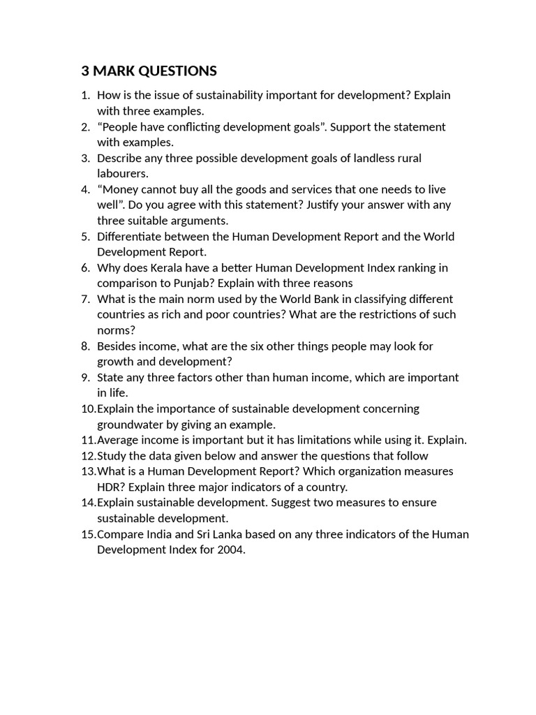 Key Questions on Development and Sustainability | PDF