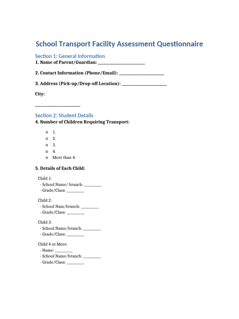 School Transport Questionnaire | PDF | Vehicles | Transport