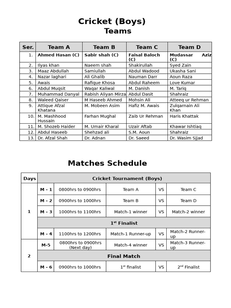Teams and Schedule - 10-Dec-2024-13-22-52-709-PM | PDF