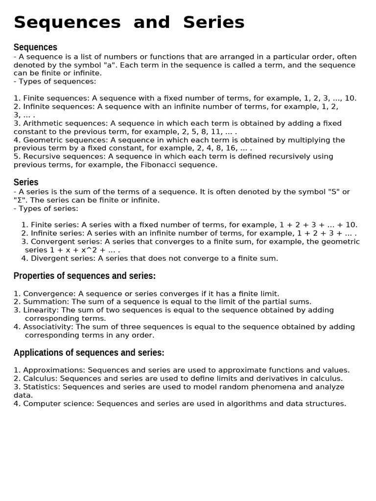 Sequences and Series | PDF | Sequence | Summation