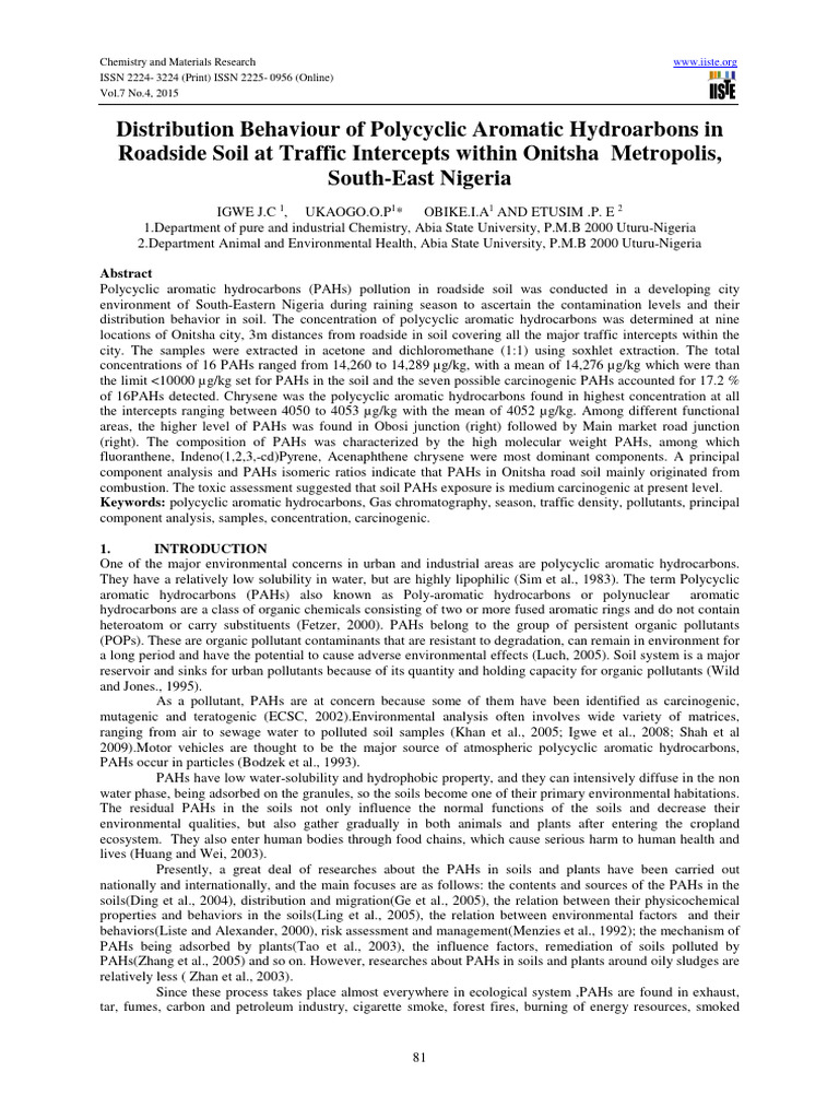 Distribution Behaviour of Polycyclic Aromatic Hydroarbons in | PDF | Polycyclic Aromatic ...