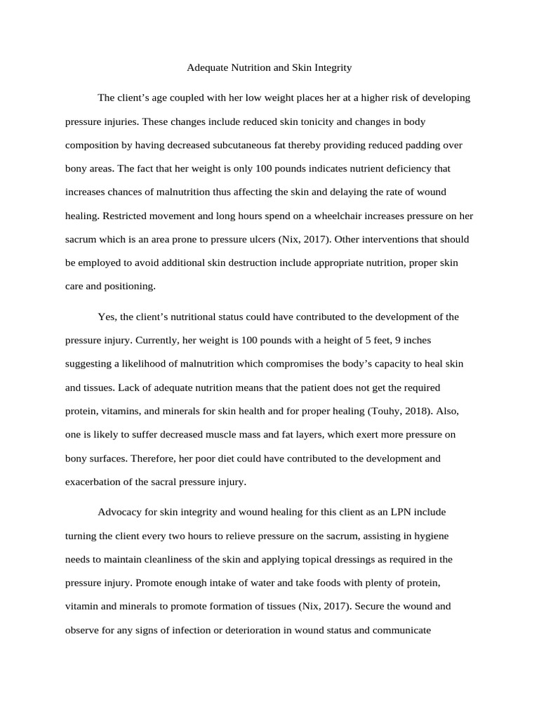 Adequate Nutrition and Skin Integrity | PDF