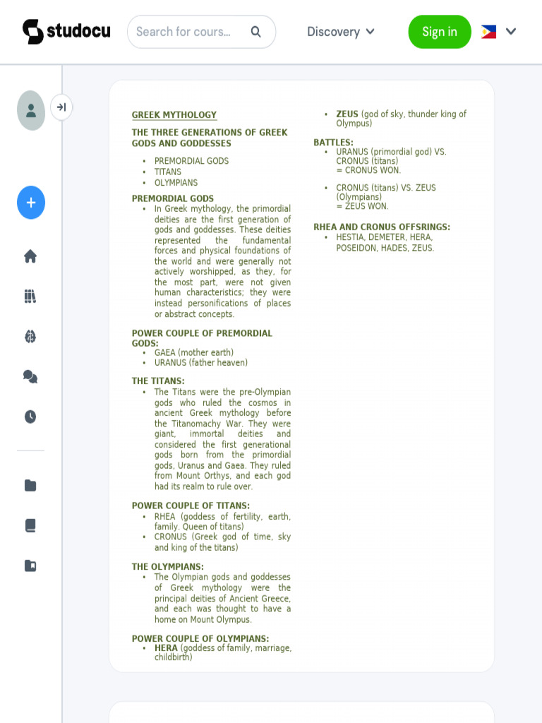 Greek Mythology (Reviewer) - GREEK MYTHOLOGY THE THREE GENERATIONS OF ...