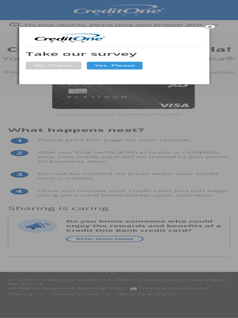 Credit One Bank Approval Confirmation | PDF