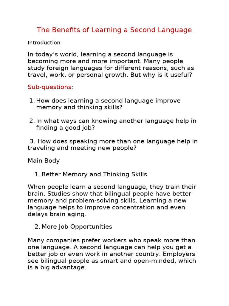 The Benefits of Learning A Second Language | PDF