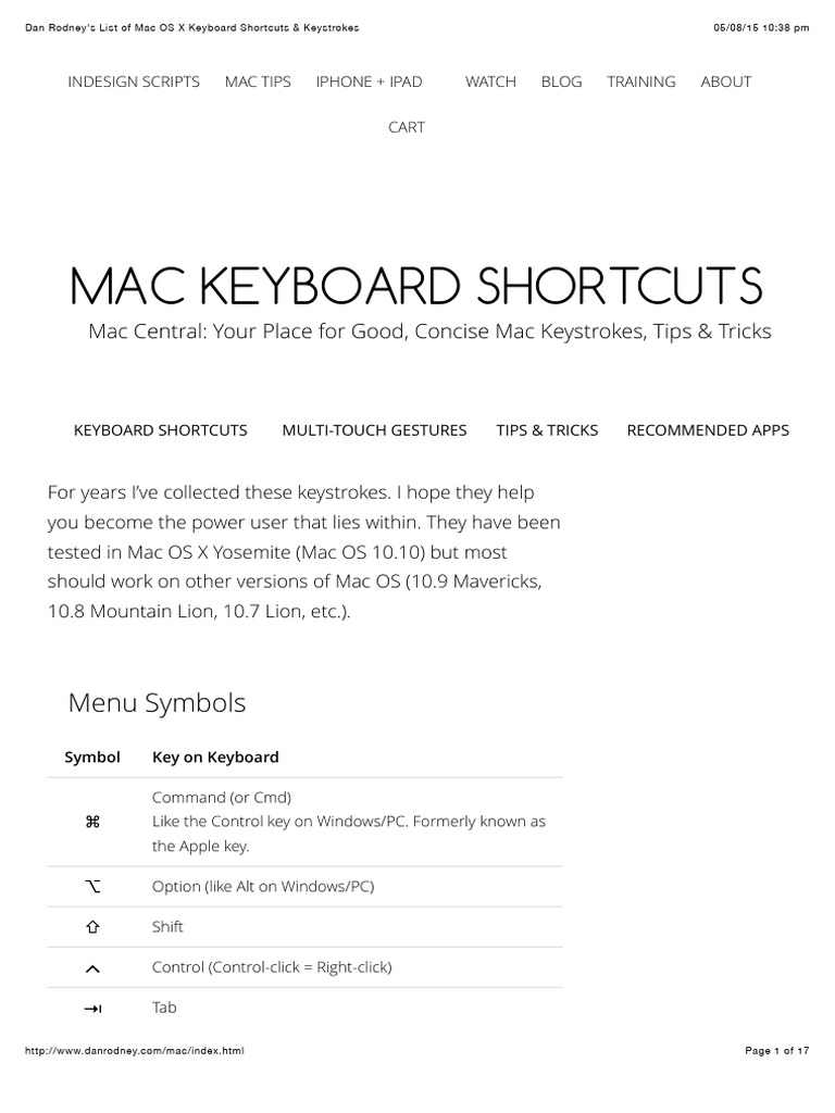 Dan Rodney's List of Mac OS X Keyboard Shortcuts & Keystrokes | PDF | Finder (Software ...