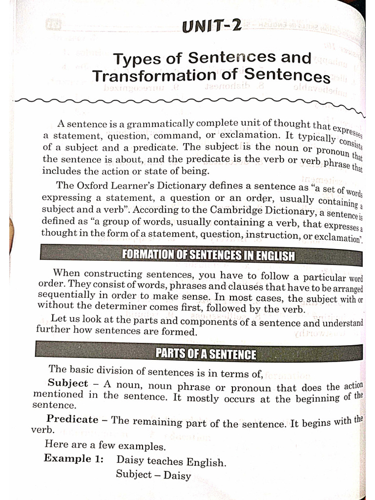 CH 2 Types and Transformation of Sentences | PDF