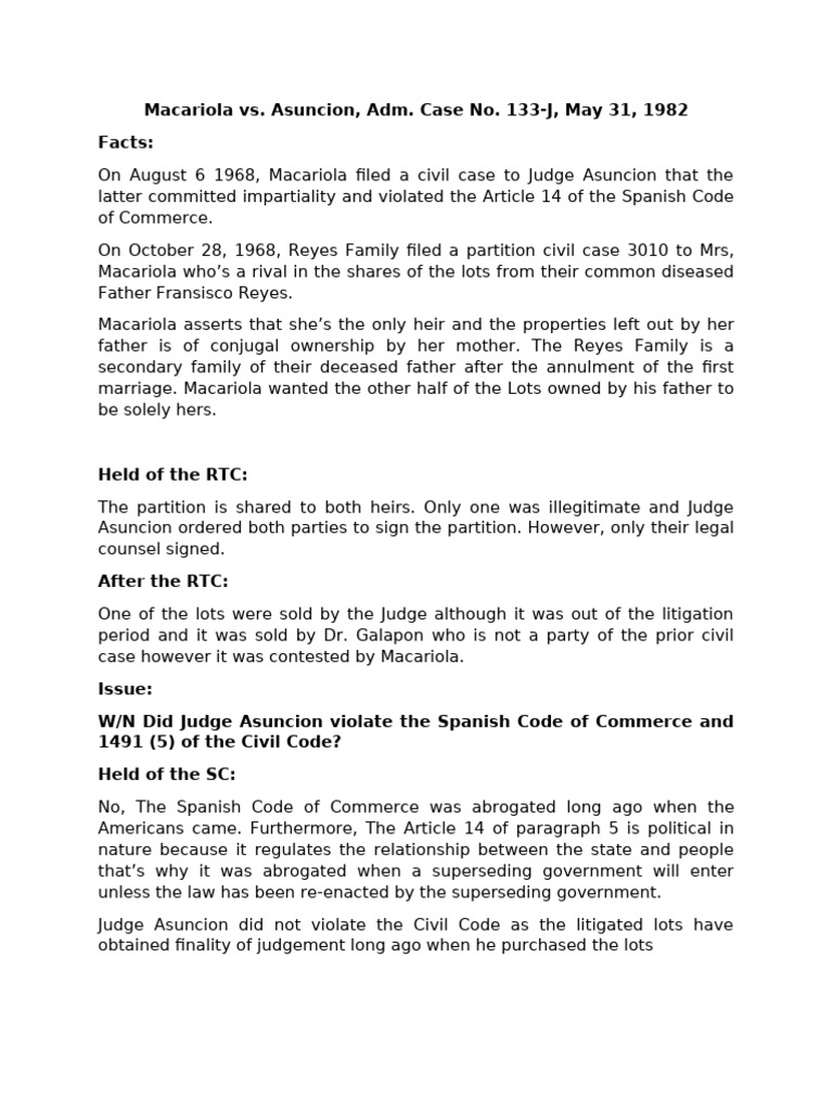 Macariola vs. Asuncion, Adm. Case | PDF