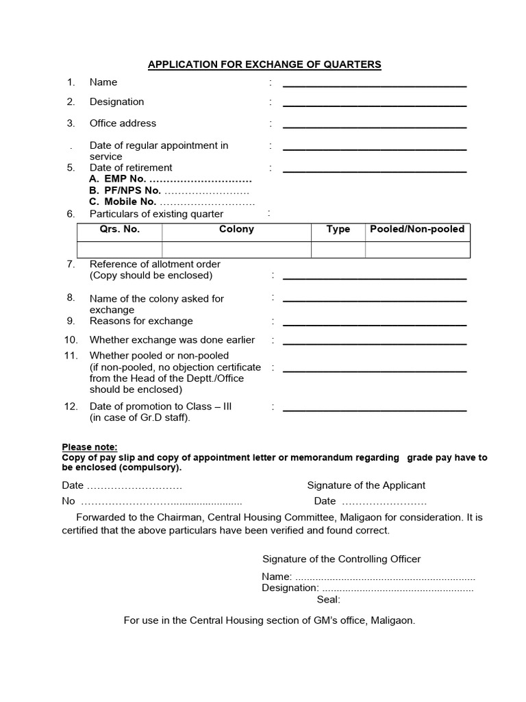 Quarter Exchange Form | PDF