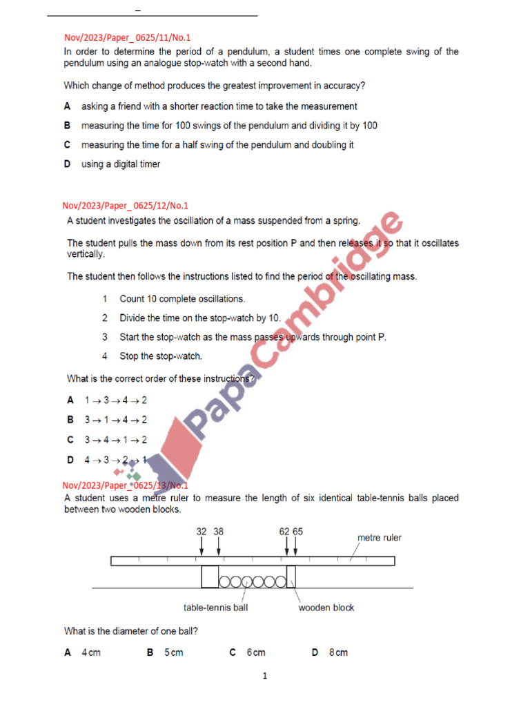 2023 Physical Quantities and Measurement Techniques Igcse Physics 0625 ...