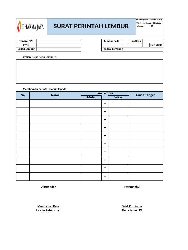 Master Surat Perinta Lembur | PDF