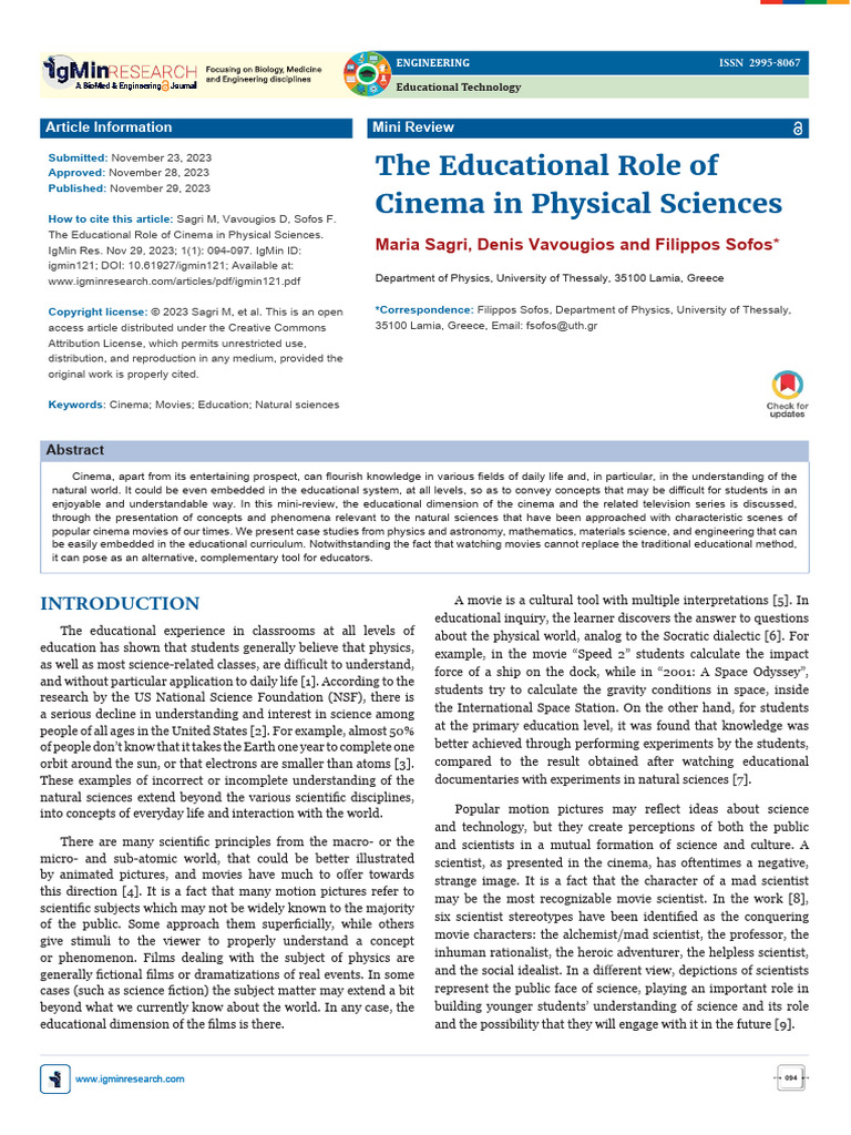 The Educational Role of Cinema in Physical Sciences | PDF | Science ...
