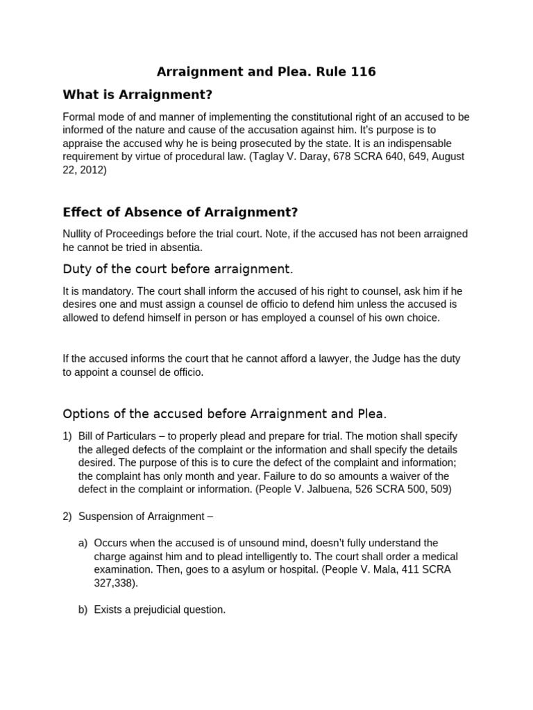 Arraignment and Plea | PDF | Plea | Arraignment