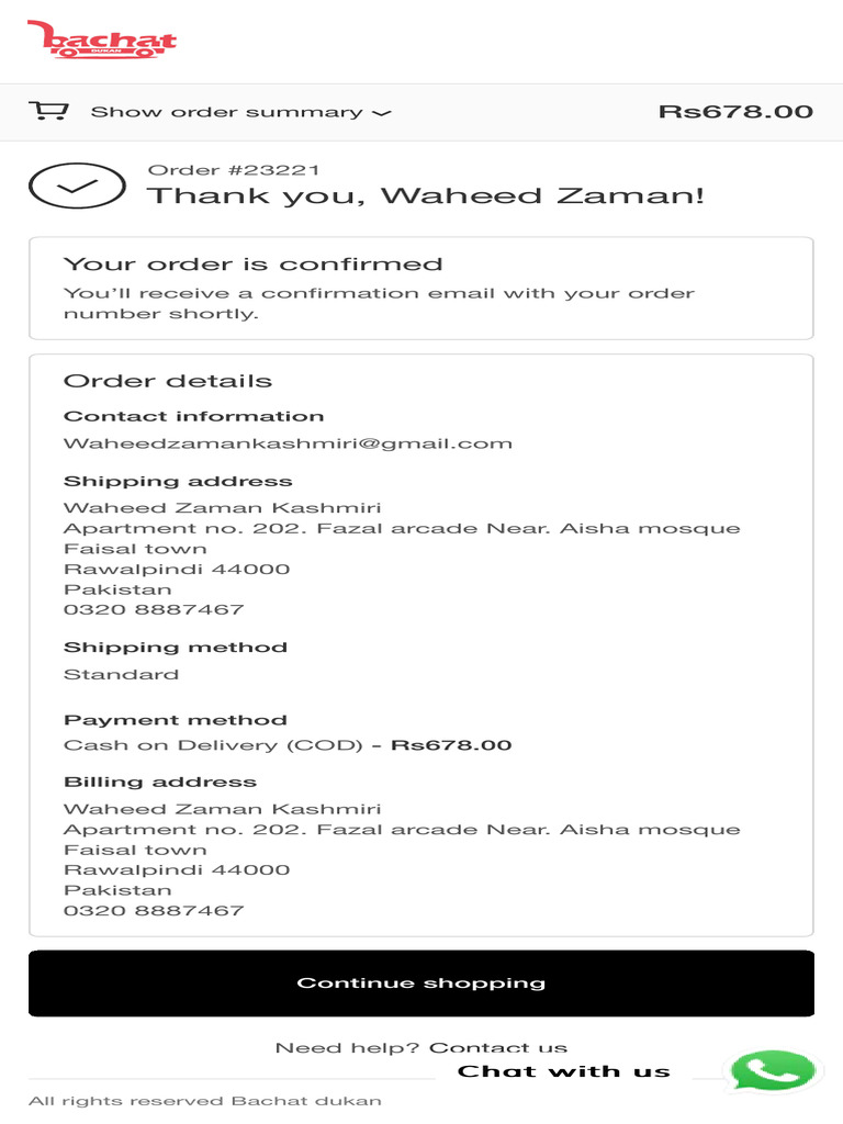 Thank You For Your Purchase! - Bachat Dukan - Checkout | PDF