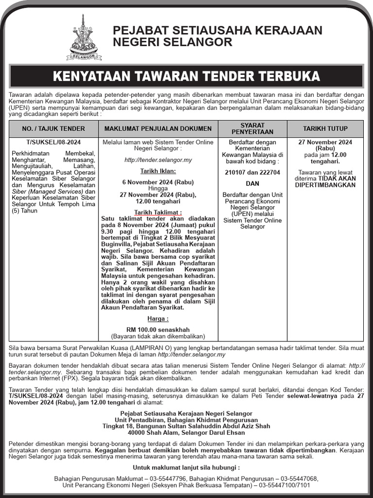 Iklan Tender Tsuksel082024 Cert Selangor | PDF