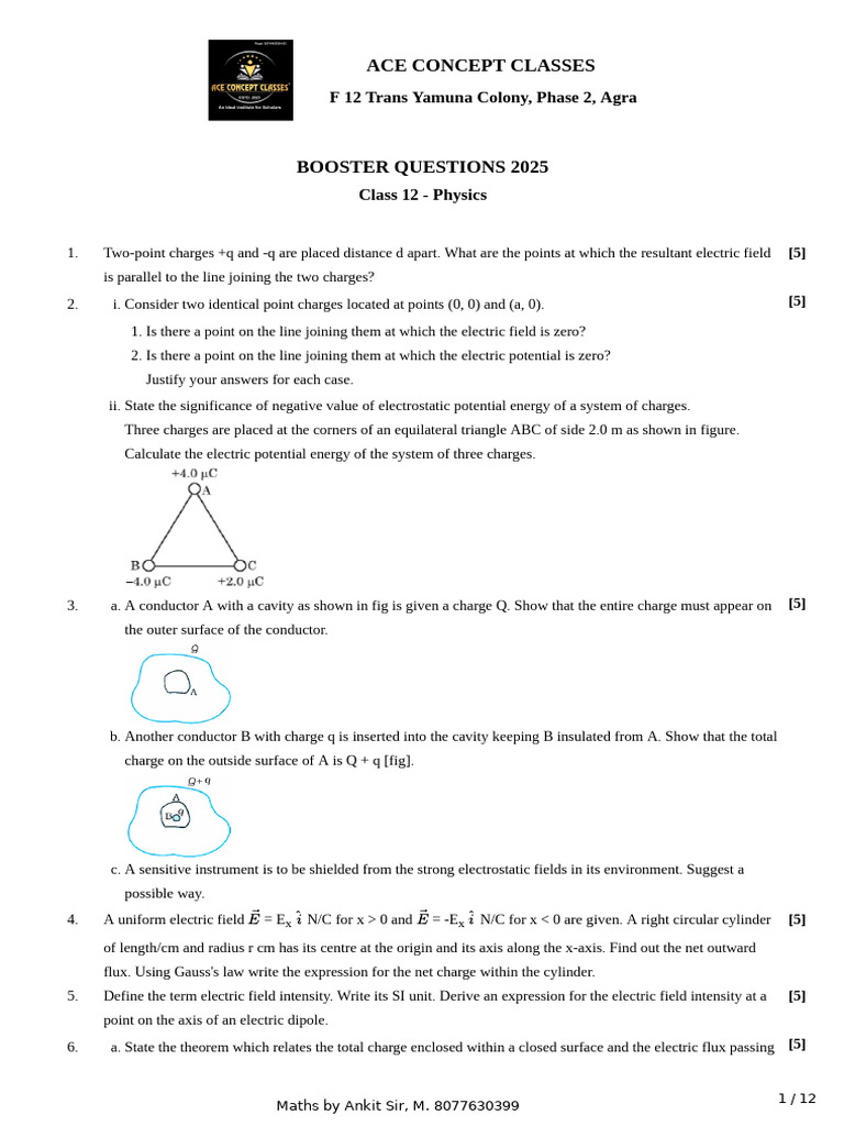 Physics Booster 2025 Part 1 | PDF | Magnetism | Capacitor