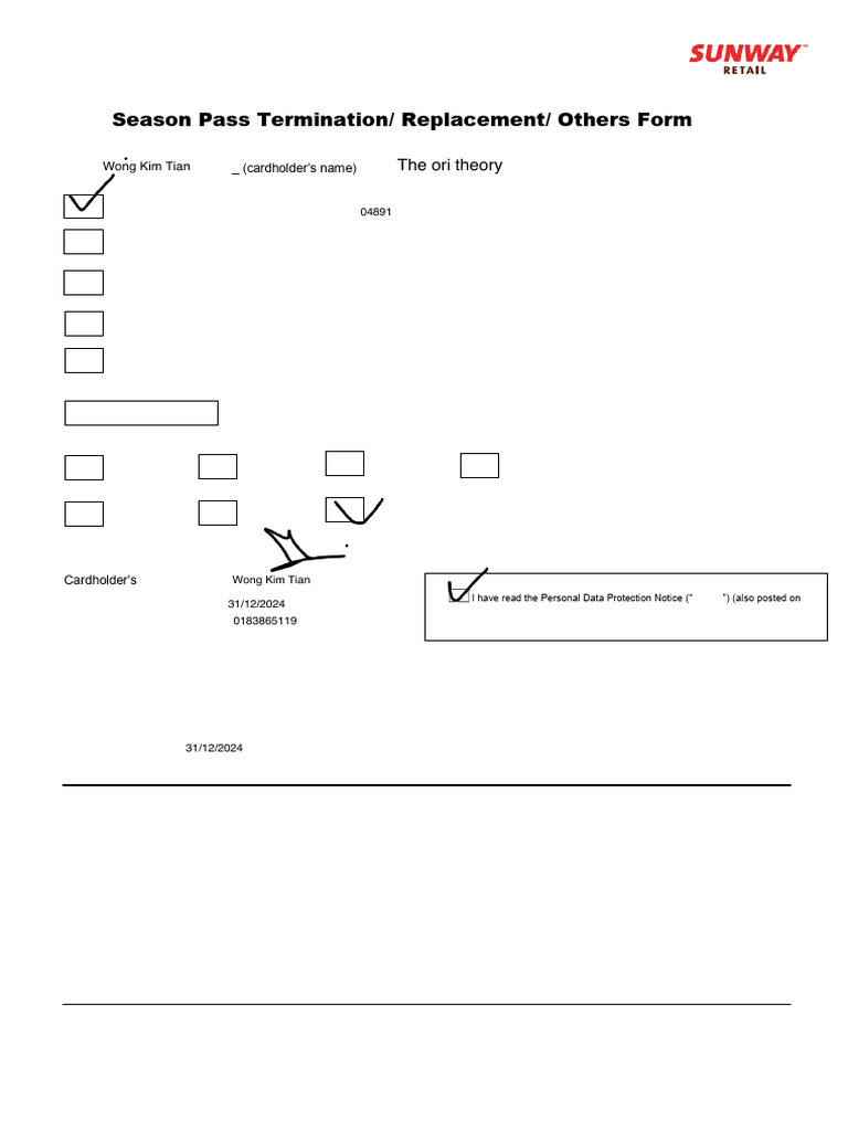 Sunway Velocity Mall Season Pass Form | PDF | Banking Technology | Payments