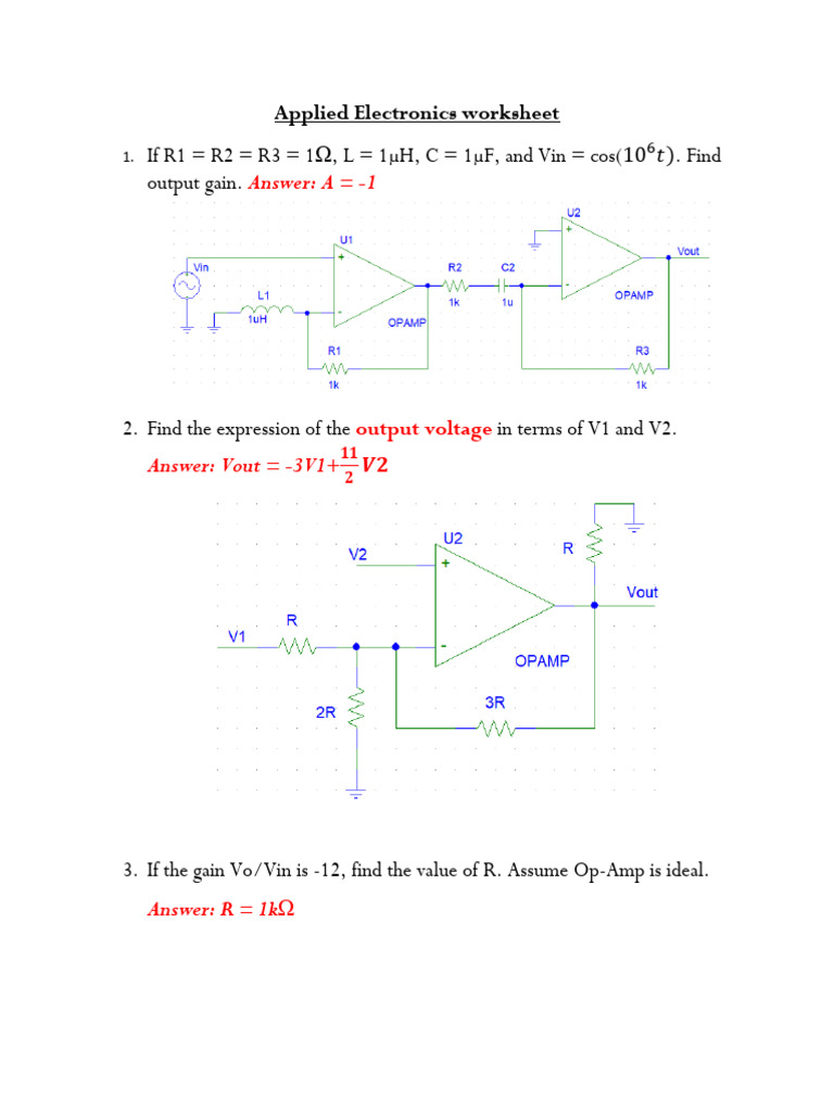 worksheetnew000 | PDF | Operational Amplifier | Electrical Engineering