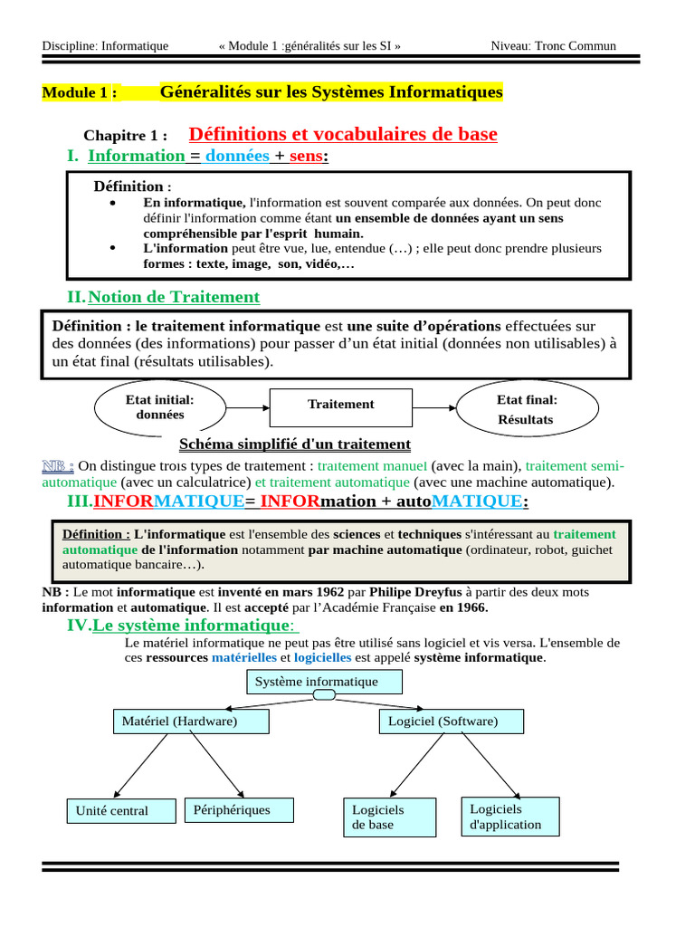 Définitions et Vocabulaire Informatique | PDF | Informatique | Bit