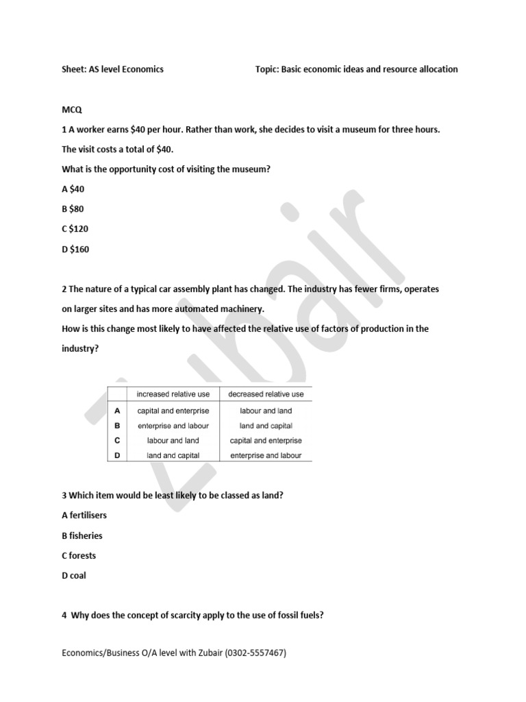 Basic Economic Ideas and Resource Aloocation MCQ | PDF | Economics | Taxes