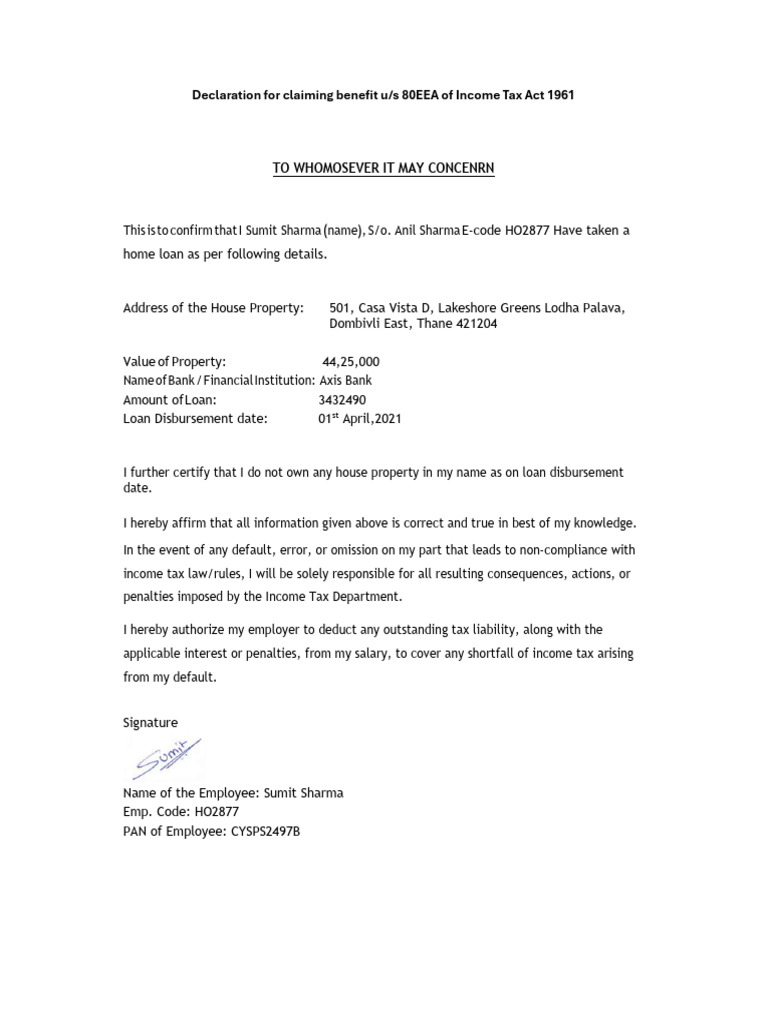 80EEA Declaration | PDF