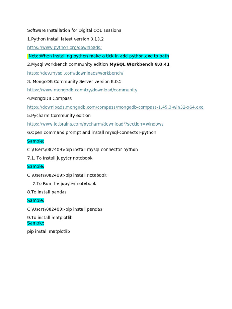 Software Installation for Digital COE Sessions_Updated_Version2 | PDF