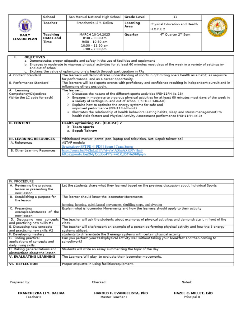 week 1-4Q | PDF | Physical Education | Learning