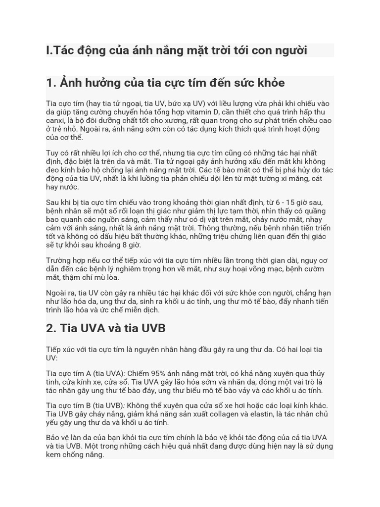 TÁC ĐỌNG CỦA ÁNH NẮNG MẶT TRỜI | PDF